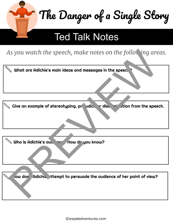 'The Danger of a Single Story' Lessons with Activities - Expat Edventures