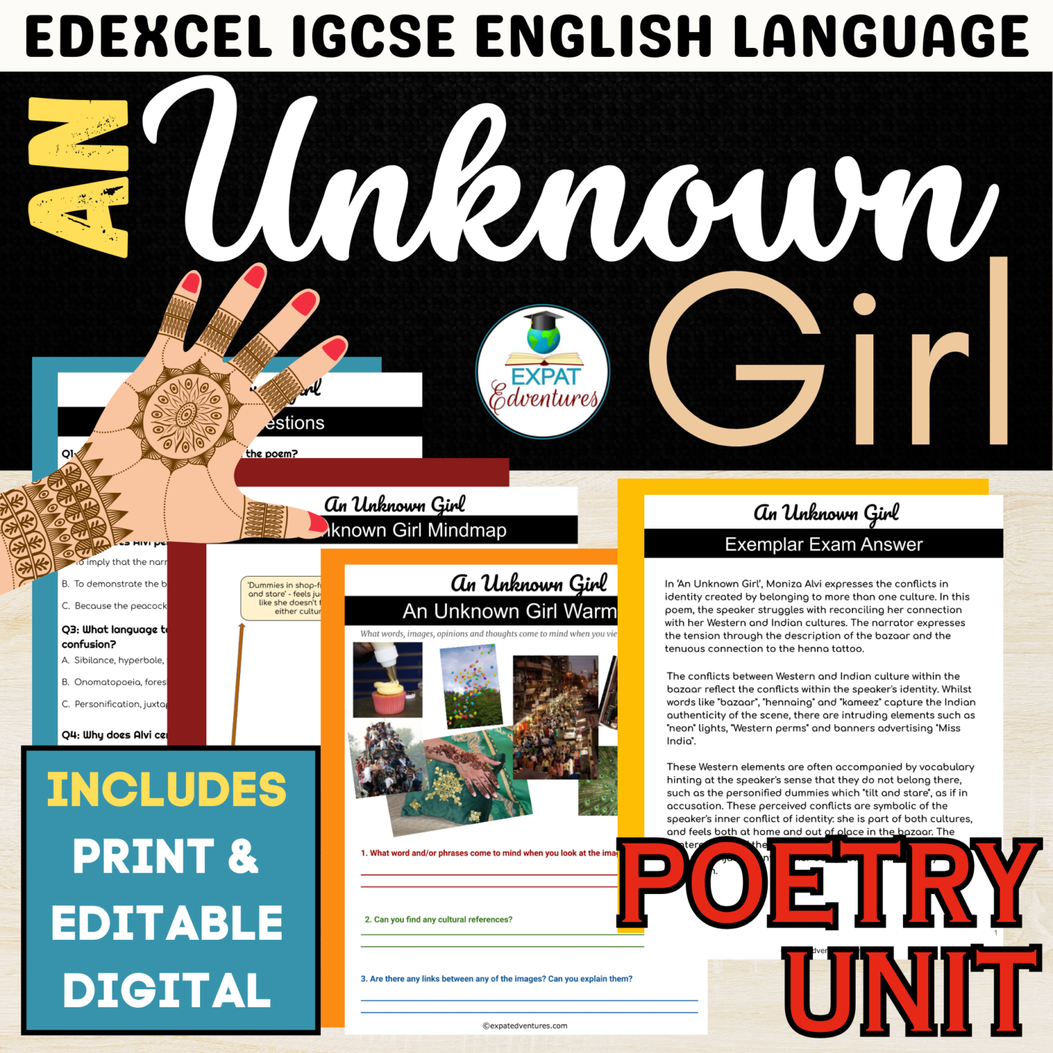 Editable An Unknown Girl Poetry Resources - Expat Edventures