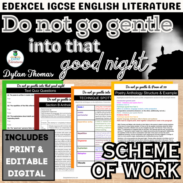 Editable Do not go gentle into that good night resources - Expat Edventures